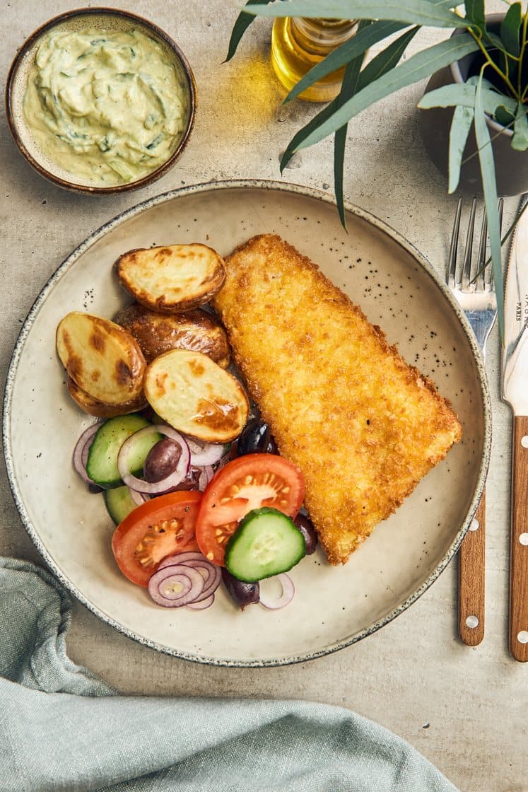 Färdigpanerad kummel med currytzatziki - Recept - Linas Matkasse